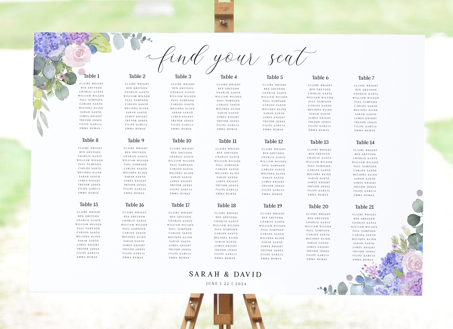 Editable Purple Floral Seating Chart, Find Your Seat Template, Templett ...