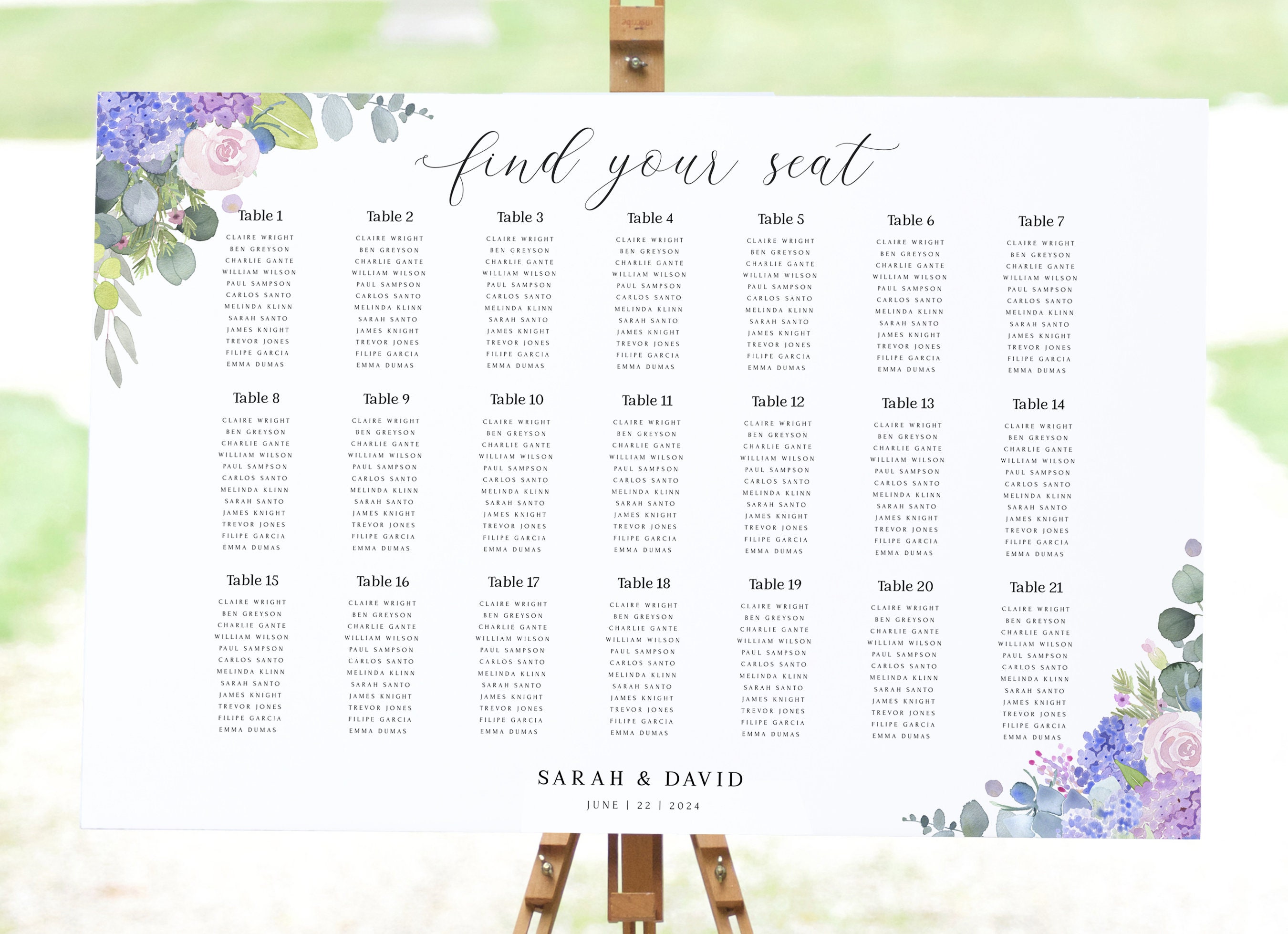 Editable Purple Floral Seating Chart, Find Your Seat Template, Templett ...