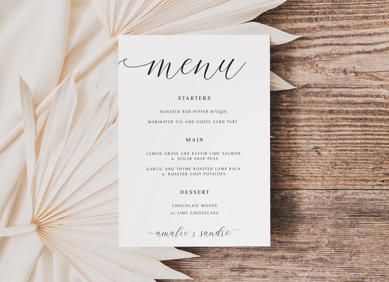 Editable Menu, Fancy Font Wedding Menu, Contemporary Wedding Stationary ...