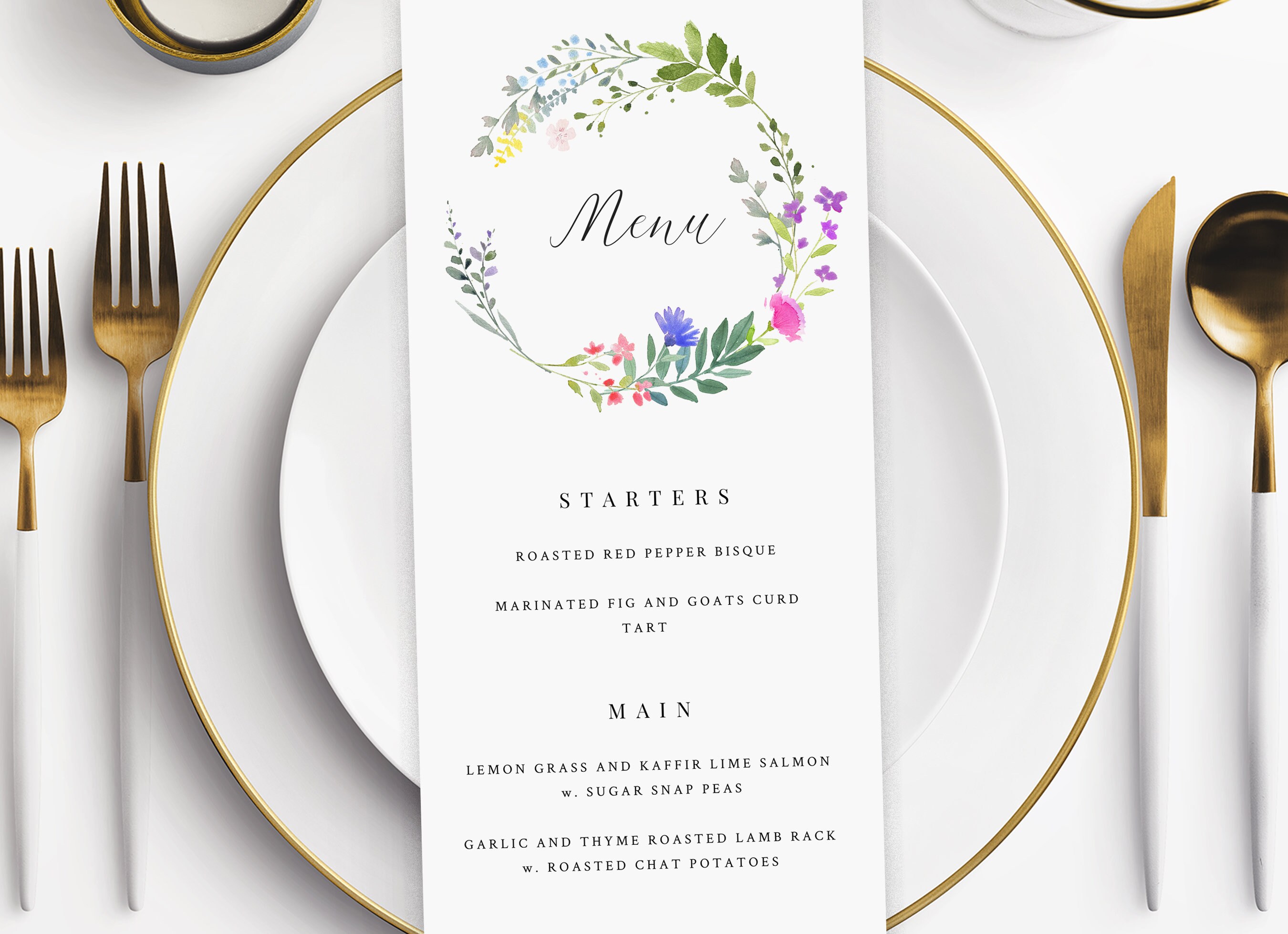 Menu Template, DIY Wedding Menu Card, Watercolor Wildflower Menu ...