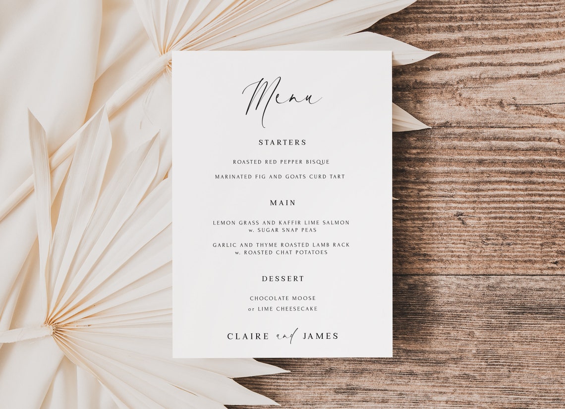 Minimalist Menu Template Do It Yourself Menu Card Printable - Etsy