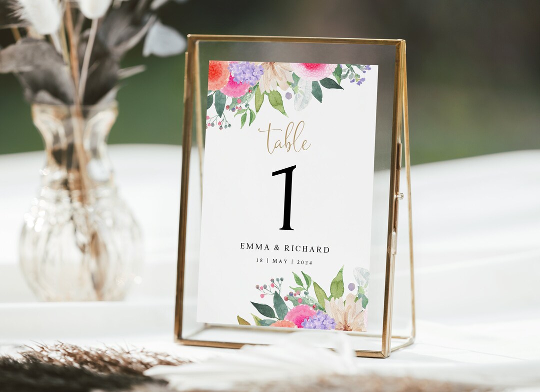 Floral Table Number Template, Download and Print at Home, Printable ...
