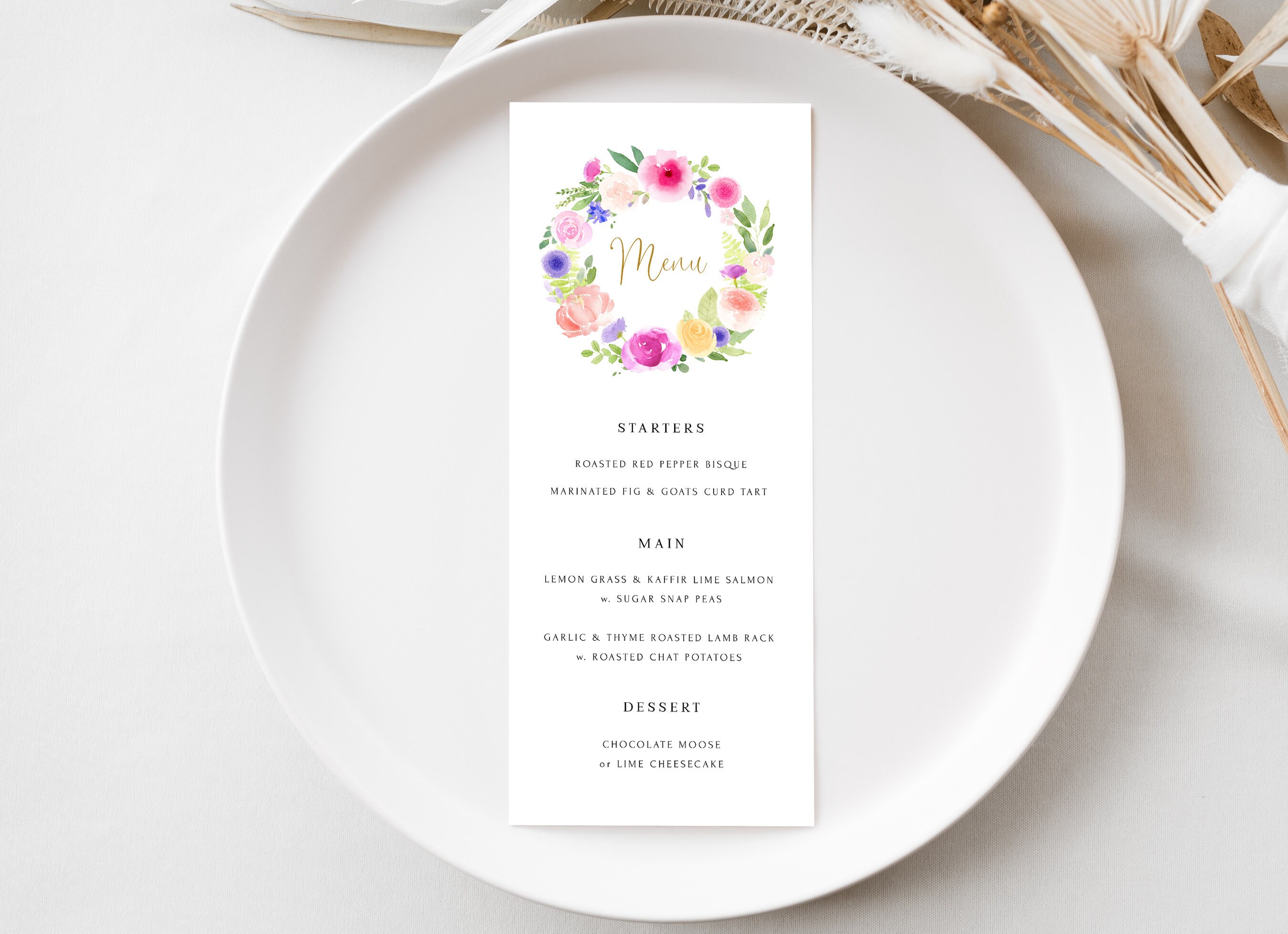 Editable Menu Template, Watercolour Floral Wedding Menu, Digital Menu ...