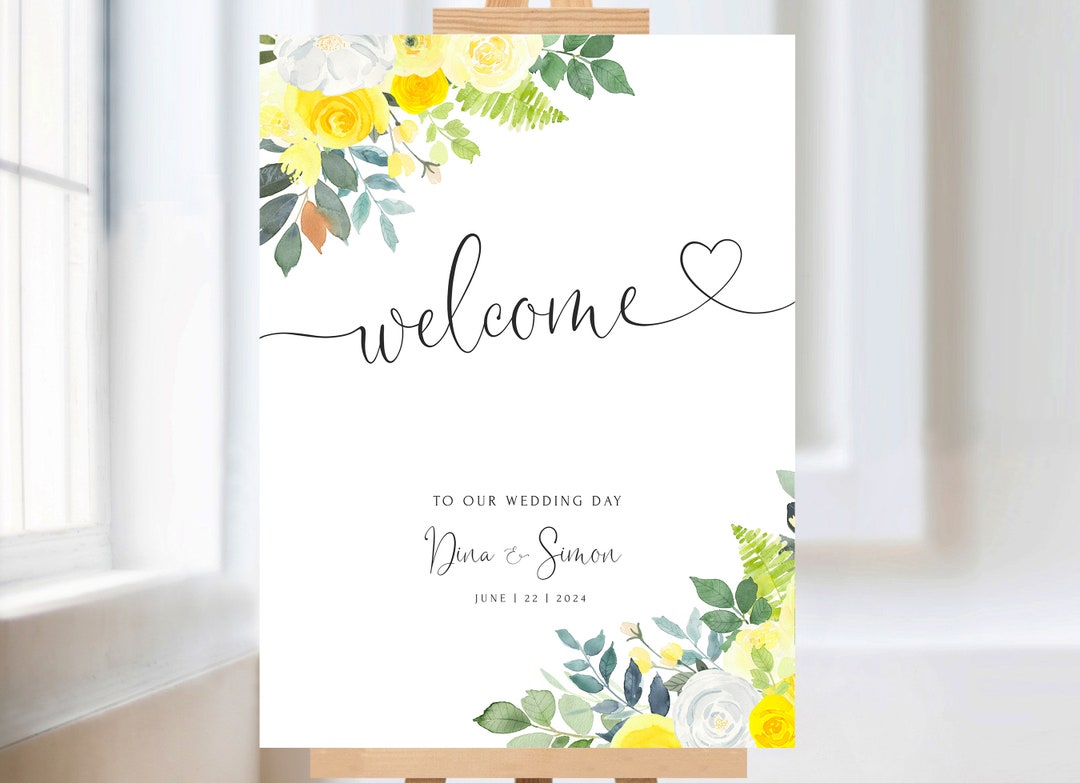 Large Wedding Welcome Sign With Yellow Roses INSTANT - Etsy