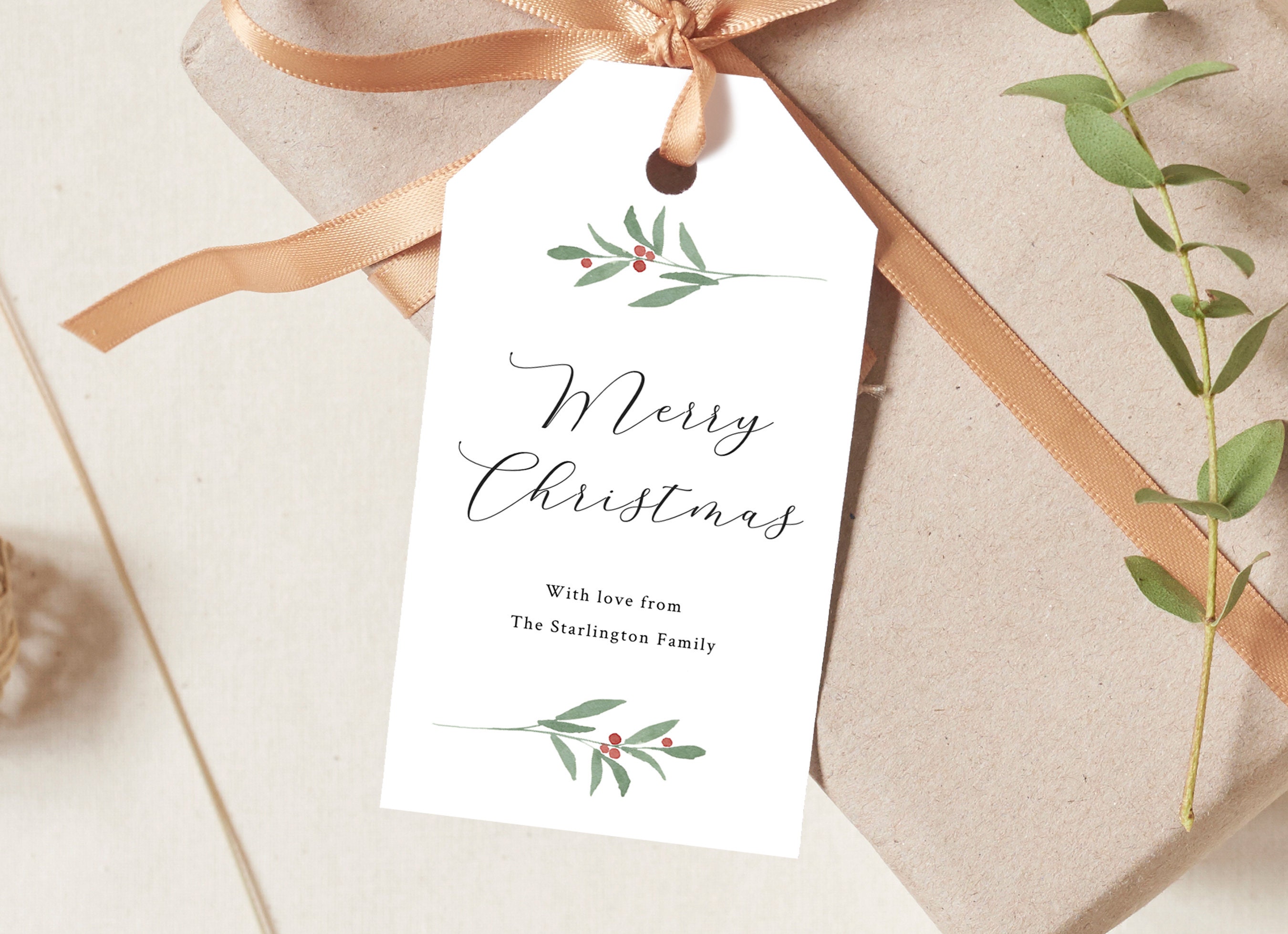 Minimalist Christmas Gift Tag Template, Print at Home Festive Gift Tag ...