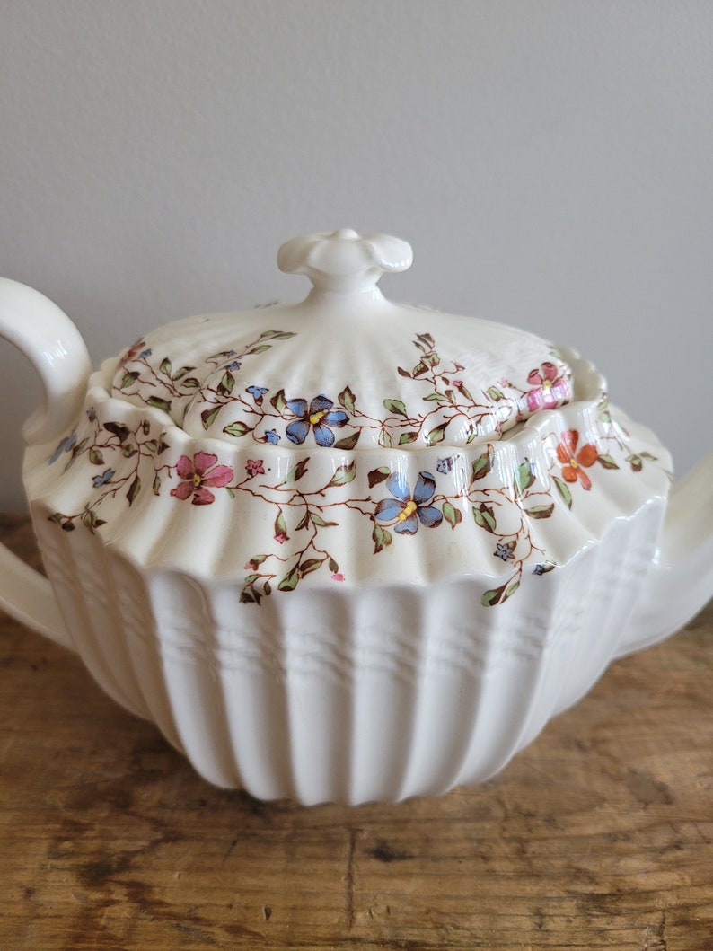 RARE Spode Wicker Dale Teapot: Large Bone China Floral Teapot, Made in ...
