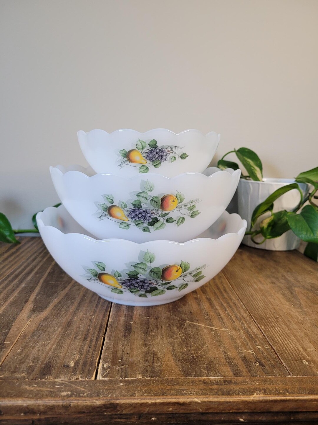 Vintage Arcopal France Fruits De France Milk Glass Nesting Bowls | Milk ...