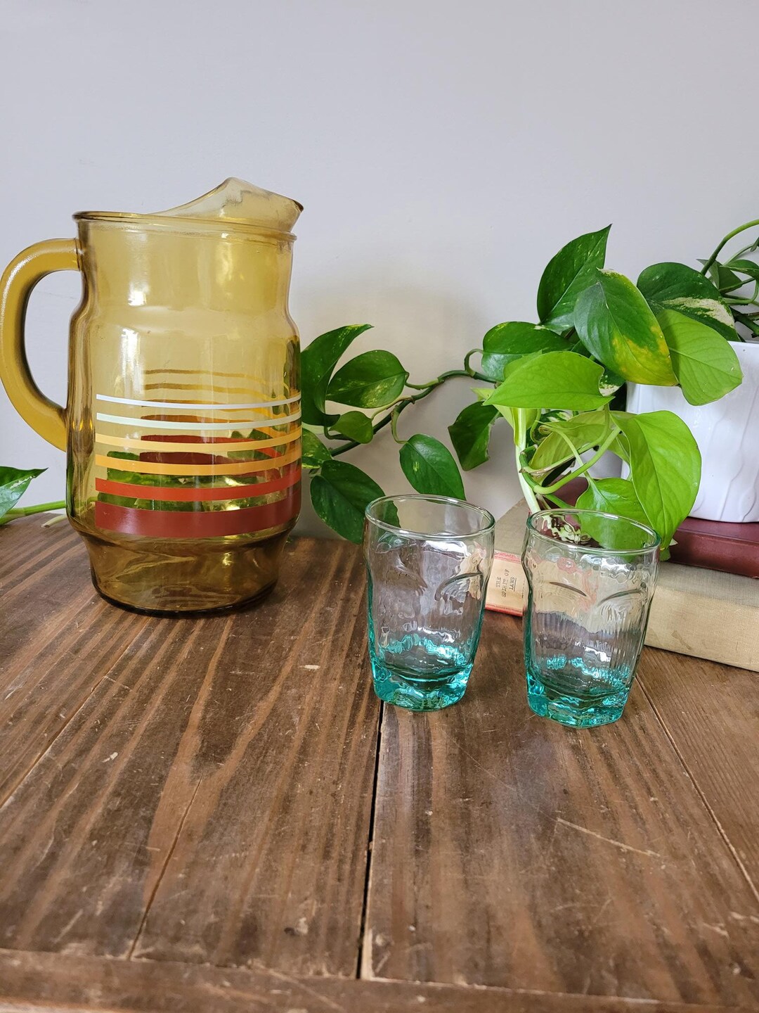 Vintage Libbey Green Chivalry Short 5oz Glass Tumblers | Green Glass ...