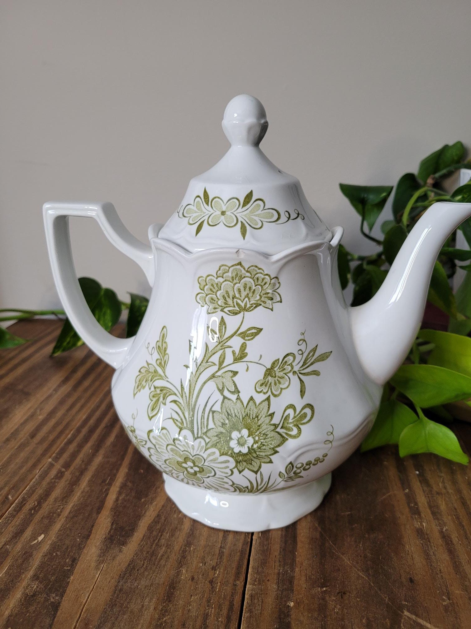 J. G. Meakin Royal Staffordshire Hathaway Ironstone Green Floral Teapot ...