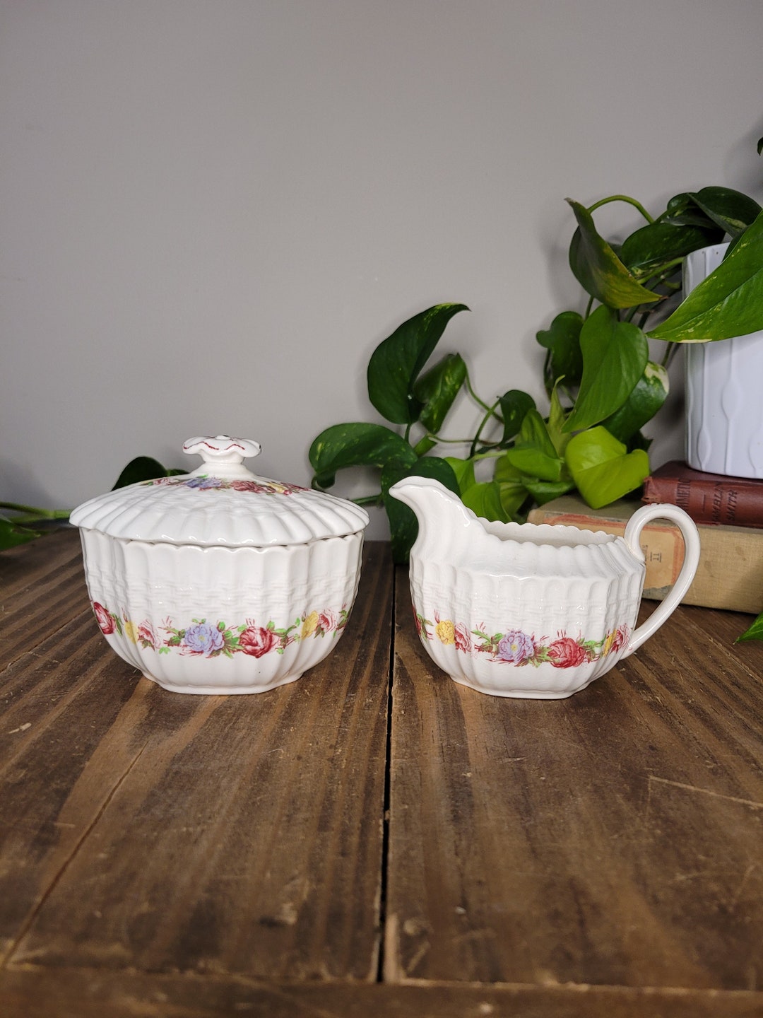 Copeland Spode England Rose Briar Sugar Bowl With Lid and Creamer/milk ...
