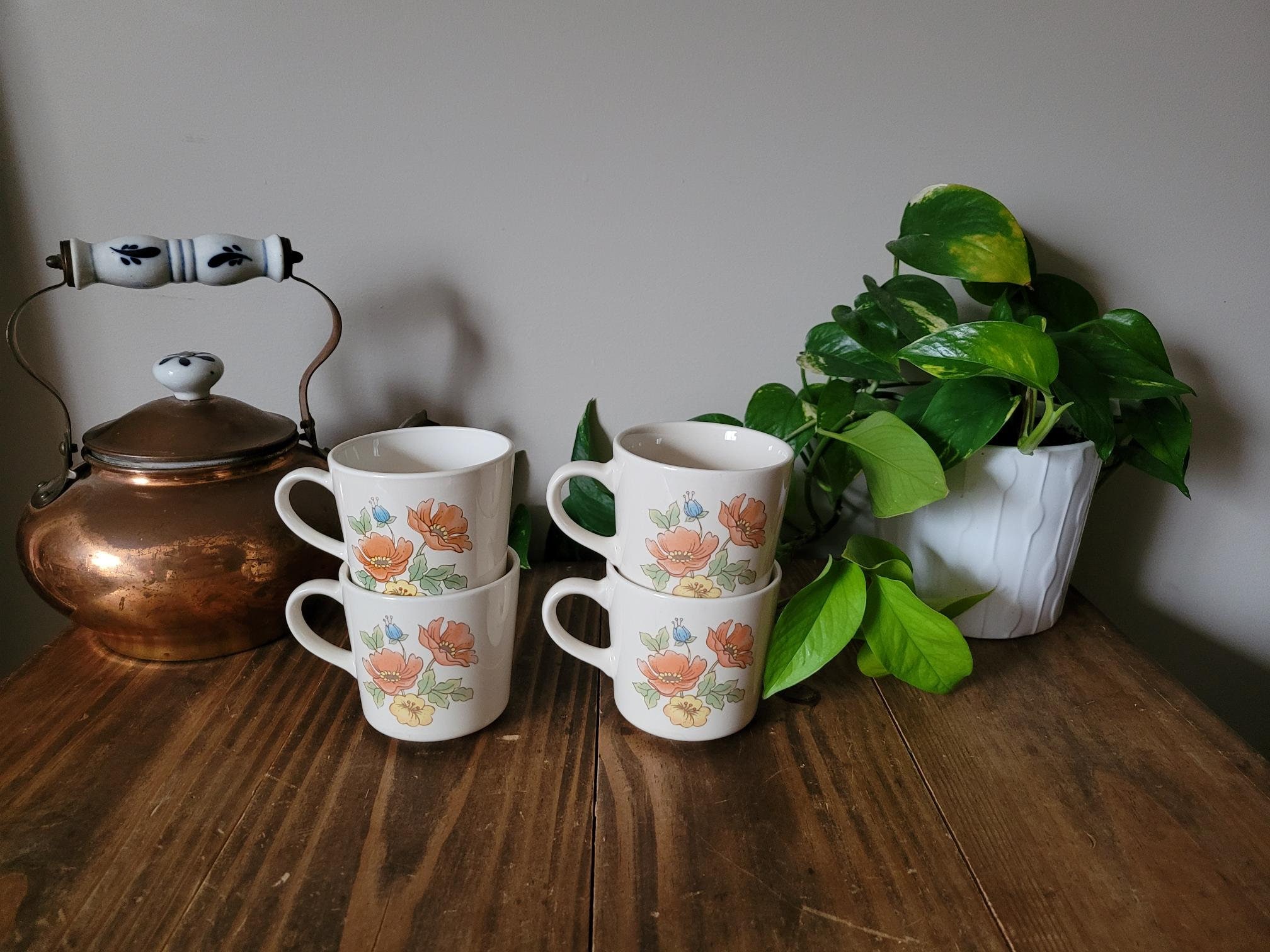 Vintage Corning Ware Coffee Mug Set Vintage Floral Corning Ware Cups ...