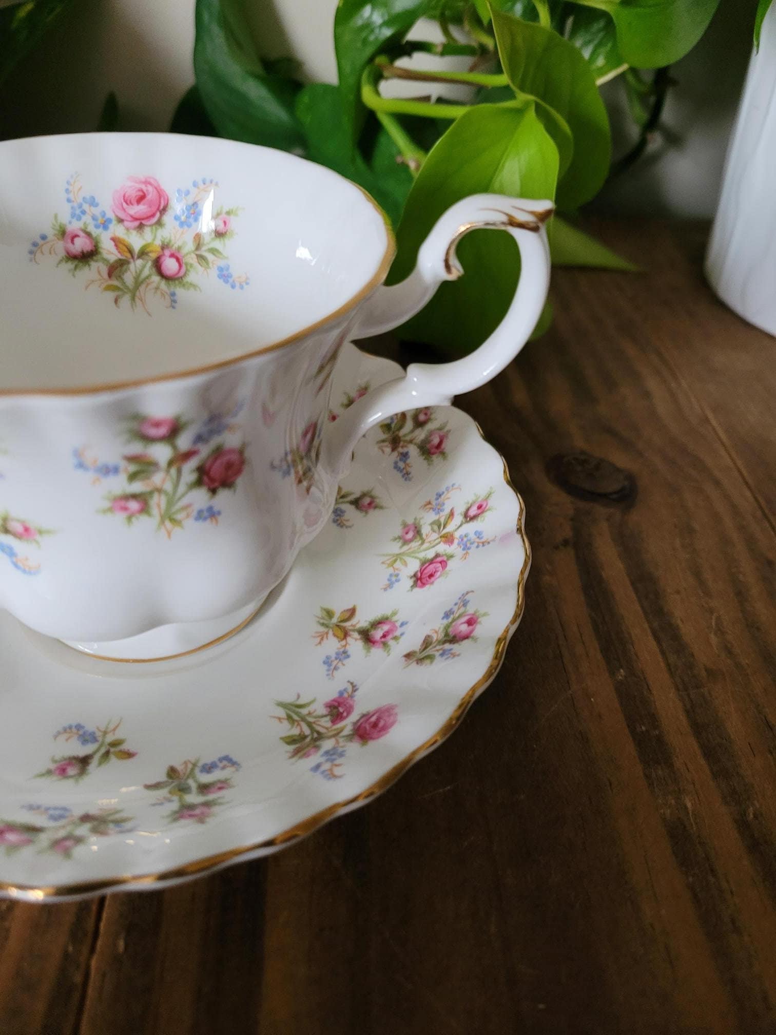 Pretty Royal Albert Winsome Teacup and Saucer Set Pink and Blue Flower ...