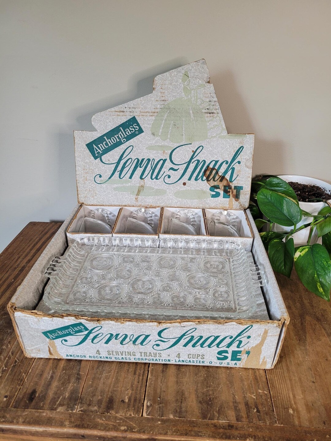 Vintage Anchor Hocking Colonial Lady Serva-snack Set | New Old Stock ...