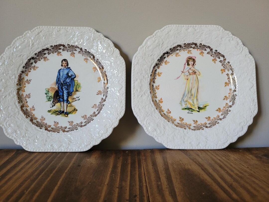 Lord Nelson Pottery Display Plates: Blue Boy & Pinky, Gold Embossed ...