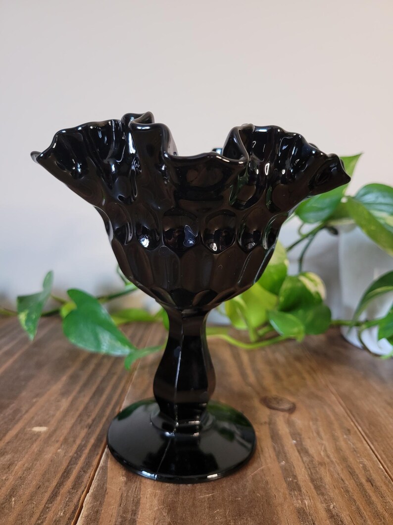 Vintage Fenton Black Thumbprint Glass Candy Dish Fenton Black ...