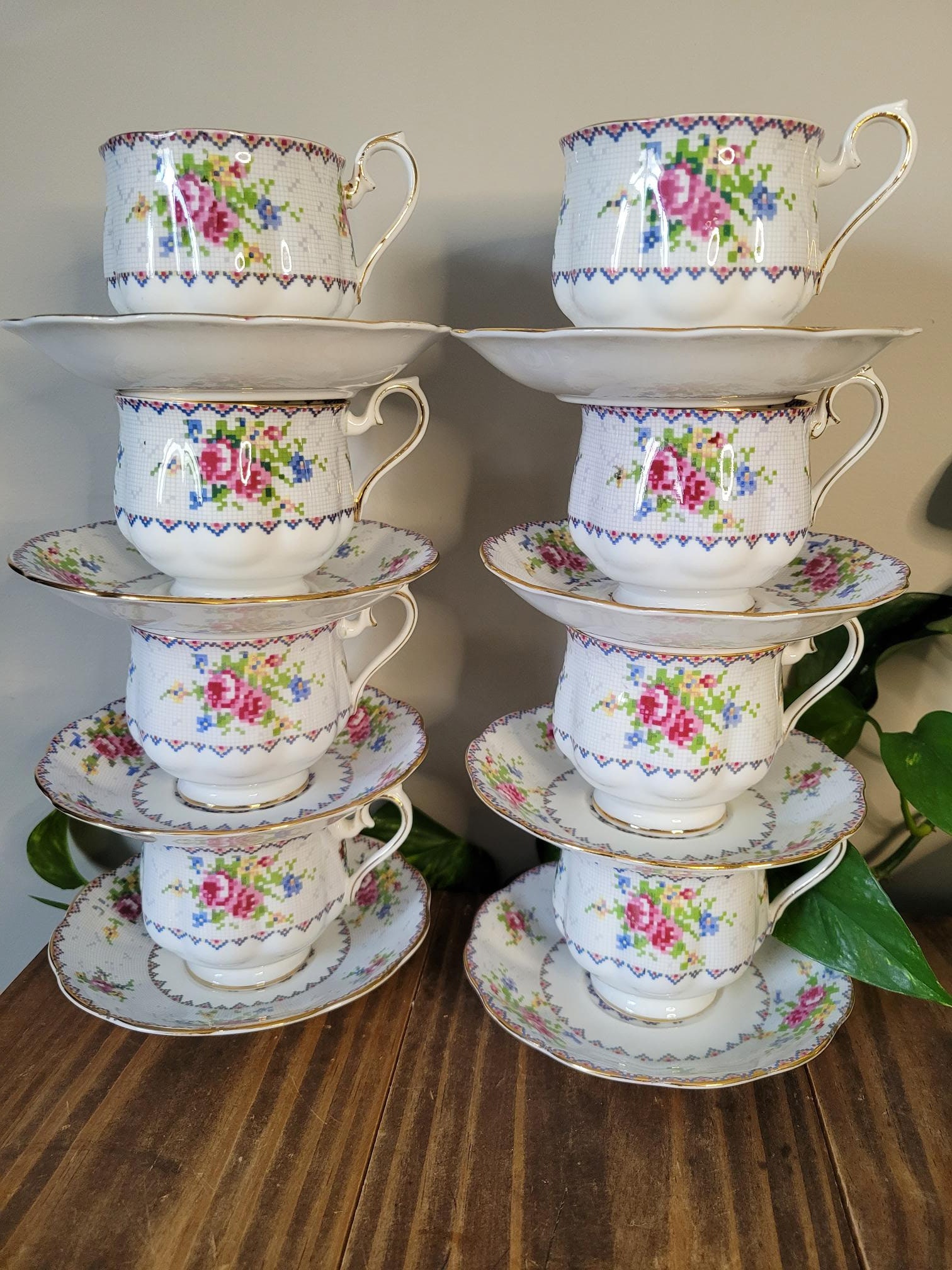 Royal Albert Petit Point Tea Pot, Teacup and Saucer, Cream and Sugar ...