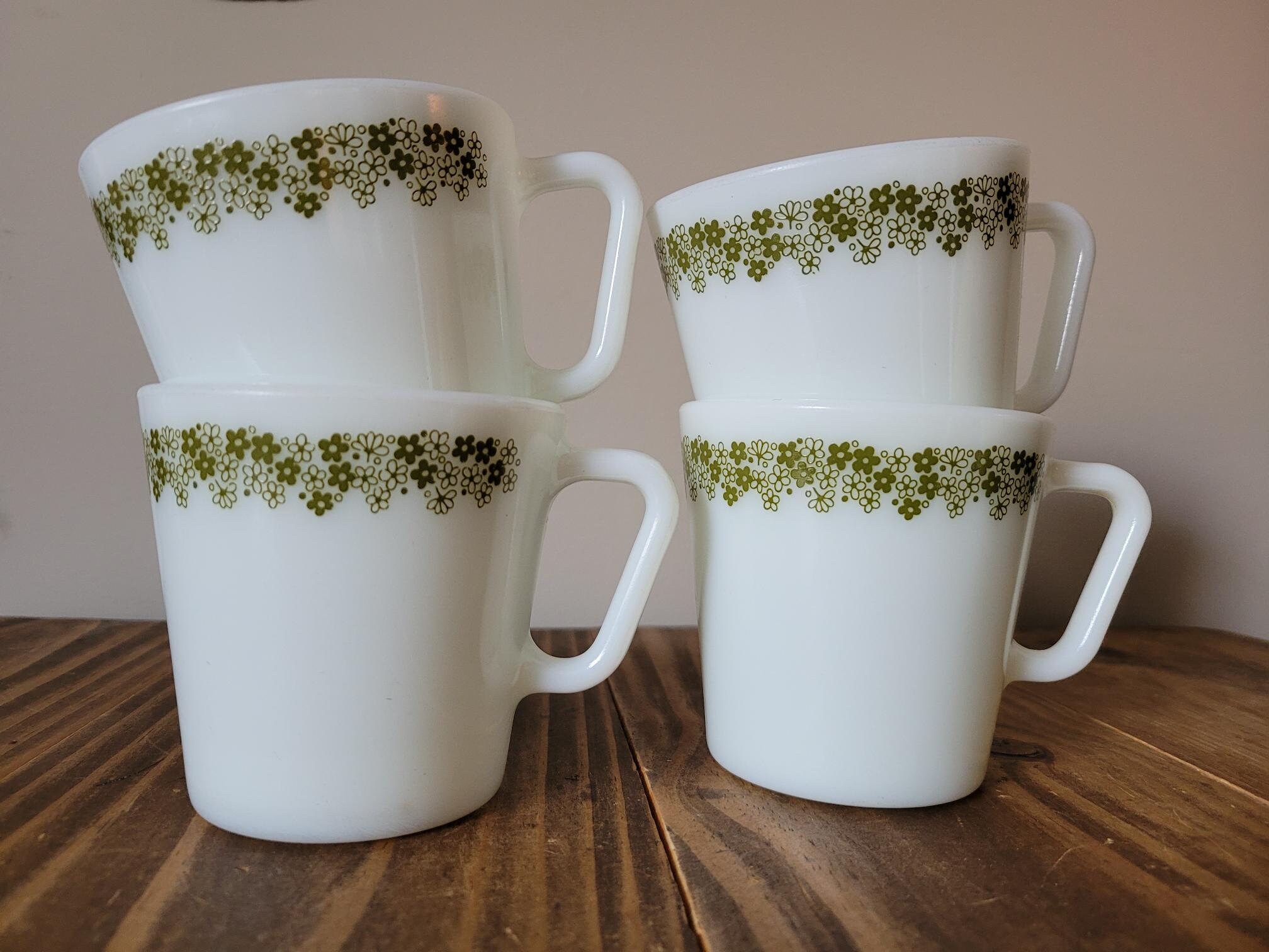 Vintage Pyrex Mugs: Green Floral Crazy Daisy Set of 4 - Etsy