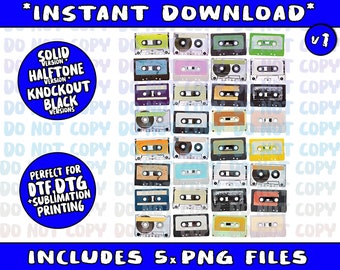 Cassette Tapes Mixtapes 1980s Radio Music Graphic Print Png Bundle ...