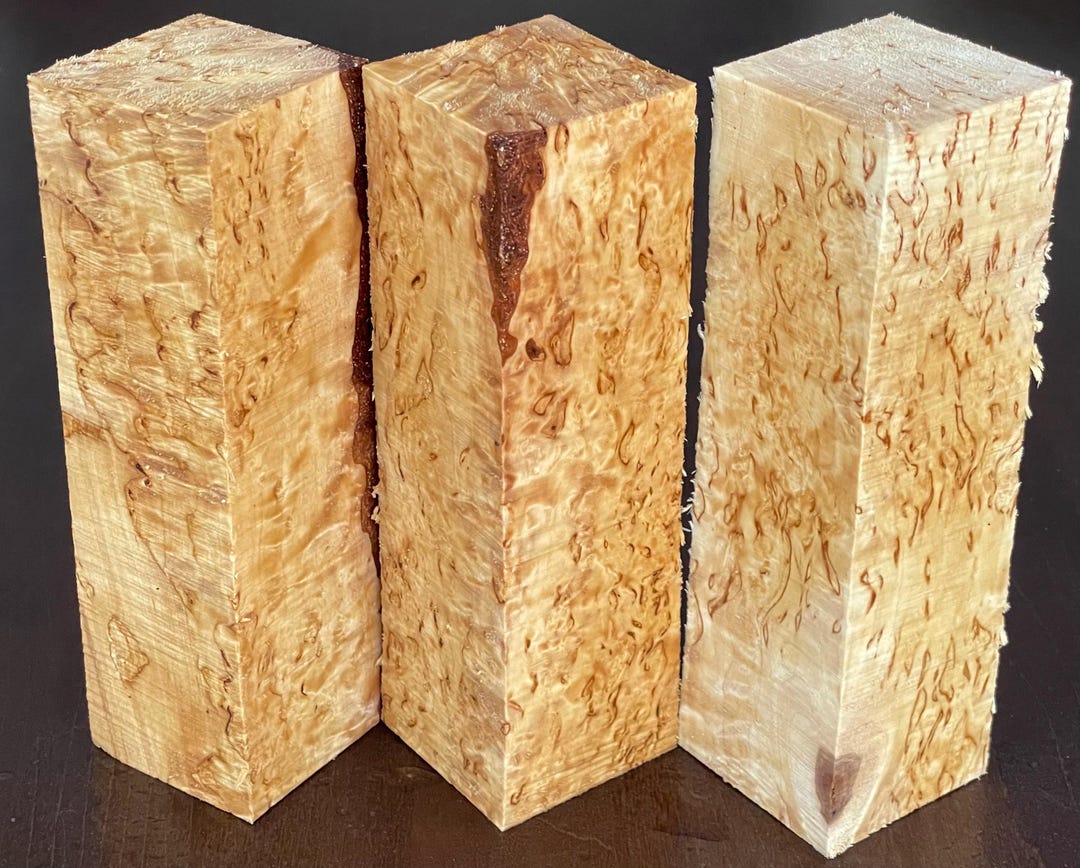 Curly Birch Blocks for Woodworking. Set of 3 Blocks. Kiln Dried Rare ...
