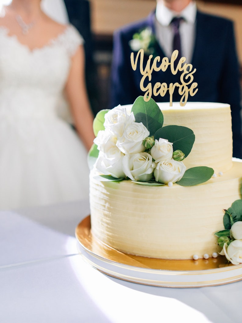 Personalized Wedding Cake Topper, Wooden Two Name Mr & Mrs Cake Topper ...