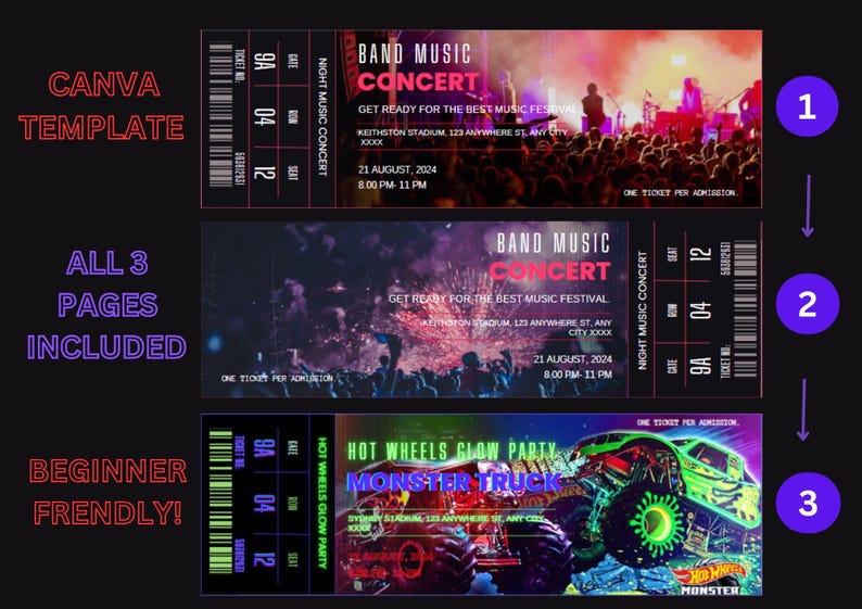 Editable Concert CANVA Ticket Template, DIY Event Ticket, Custom ...