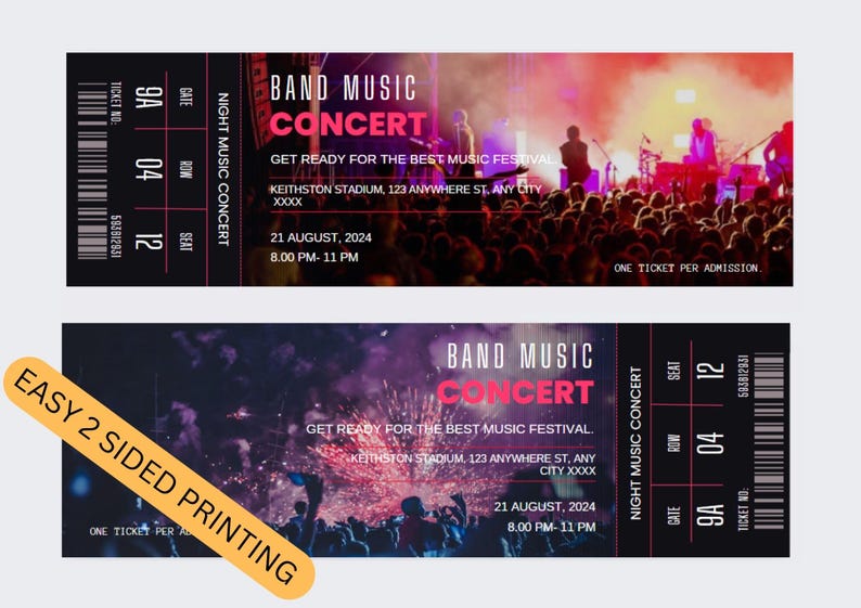 Editable Concert CANVA Ticket Template, DIY Event Ticket, Custom ...