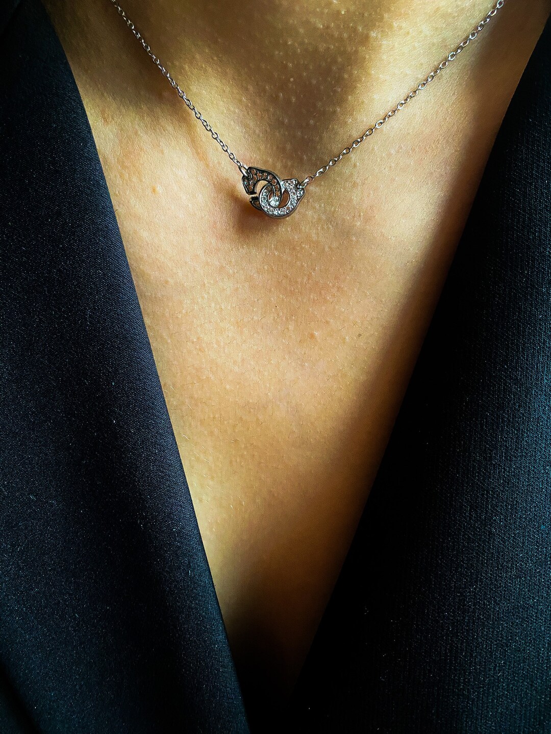 Handcuff Necklace Gold Silver Rhinestones Zircon Pendant - Etsy