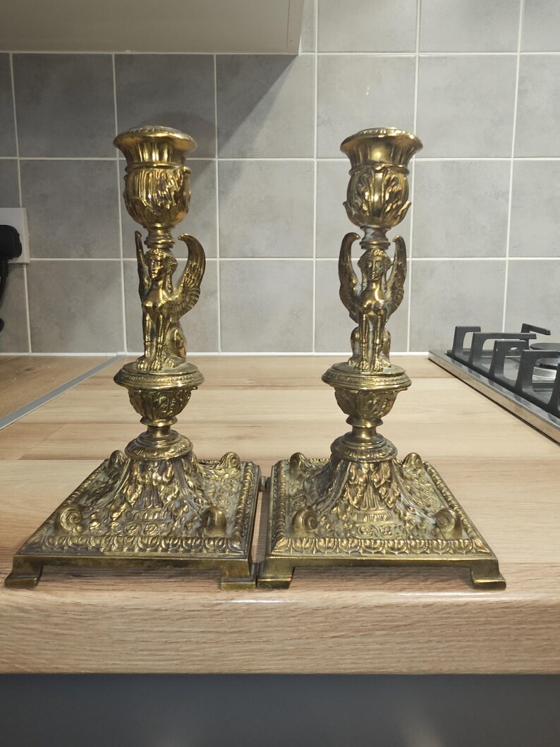 Very Rare 19th Century Egyptian Revival Gilt Bronze Sphinx Candlestick ...