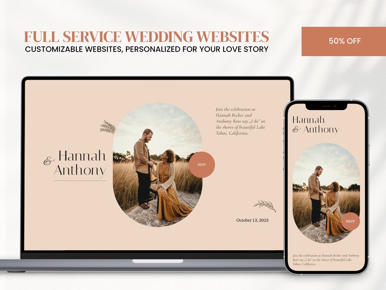 Custom Boho Wedding Website Simple Countdown Clock - Etsy