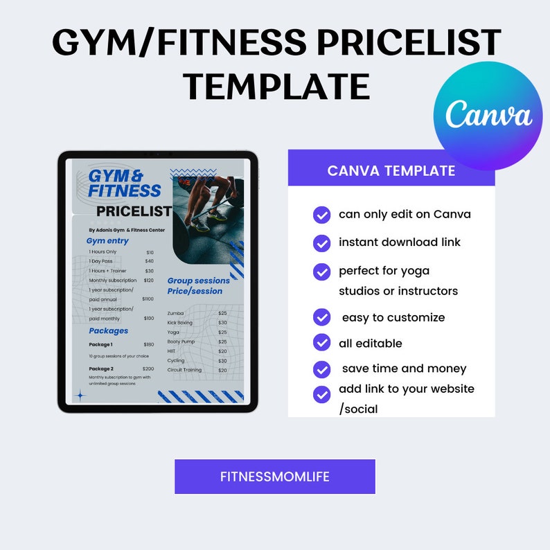 Fitness Pricelist Canva Template, Editable Gym E-flyer (digital) - Etsy