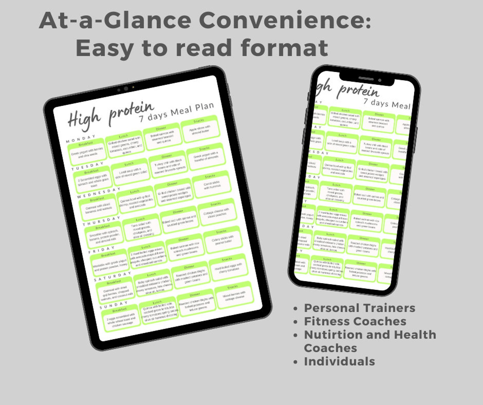 Easy 7 Days High Protein Meal Plan, At-a-glance Weekly Diet ...