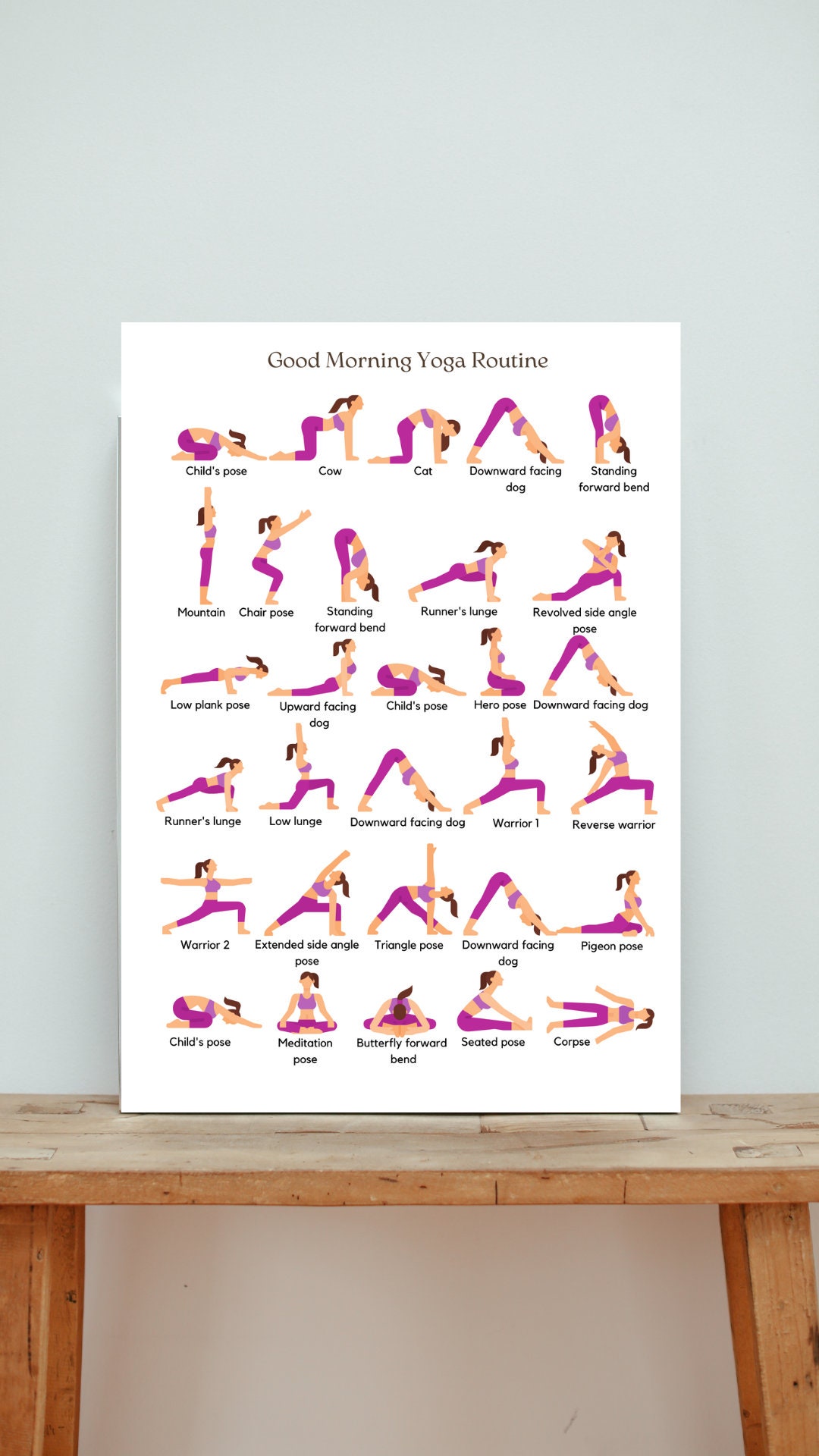 Rutina de yoga matutina imprimible, posturas de yoga matutina, póster ...