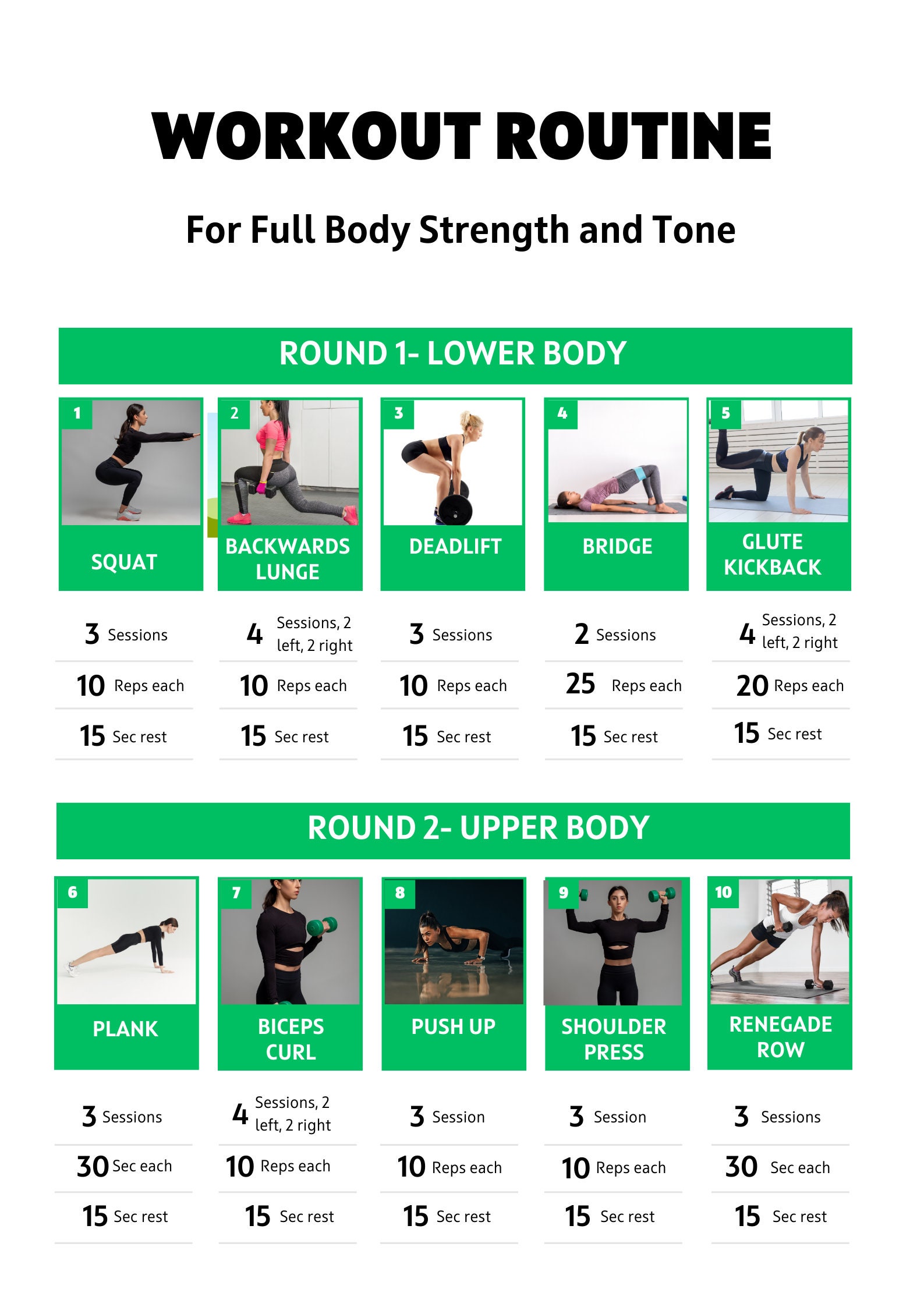 10 Full Body Home Workout Poster Daily Strength Training - Etsy