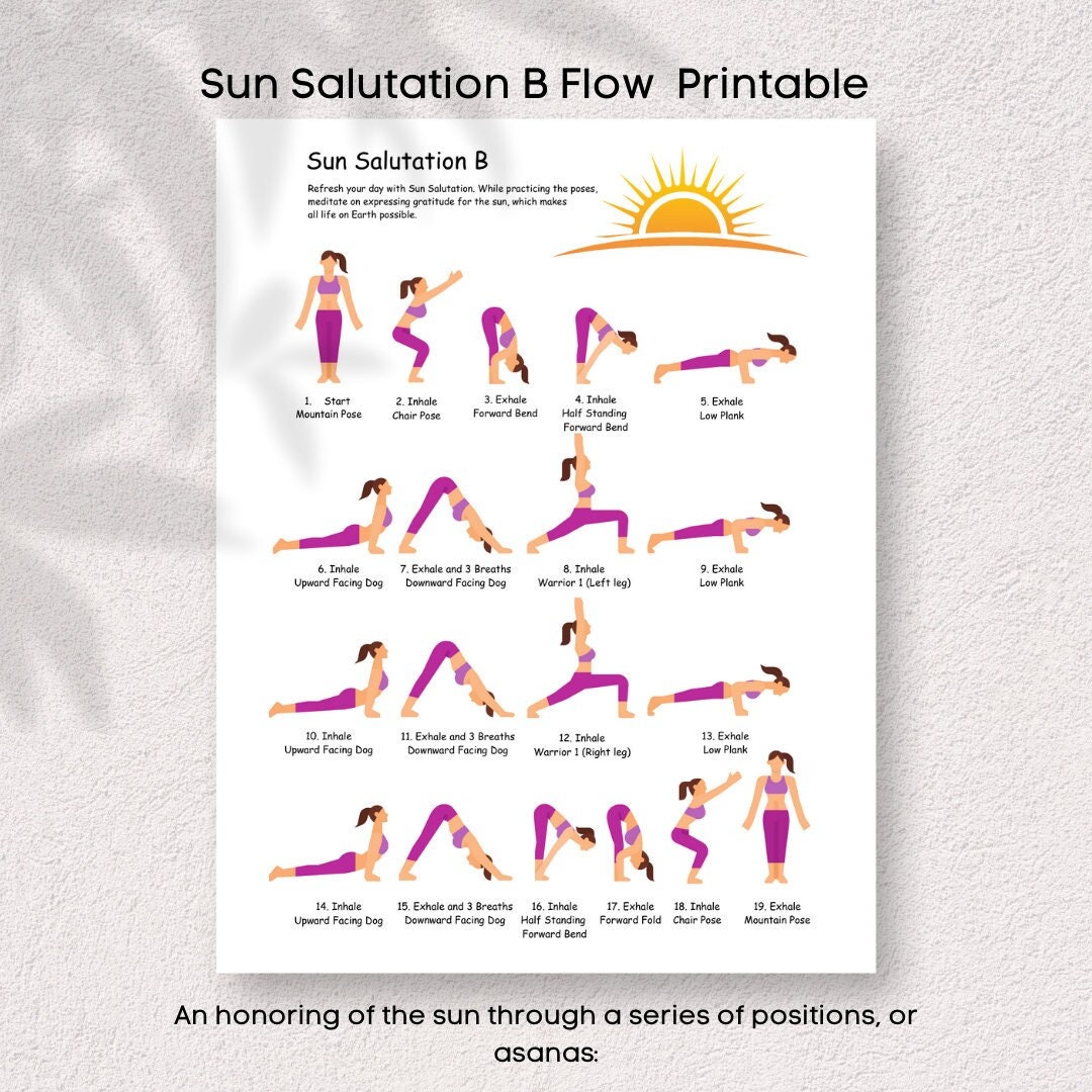 Sun Salutation B Yoga Sequence Poster Yoga Flow Printable Digital Yoga Poses With Names Pdf