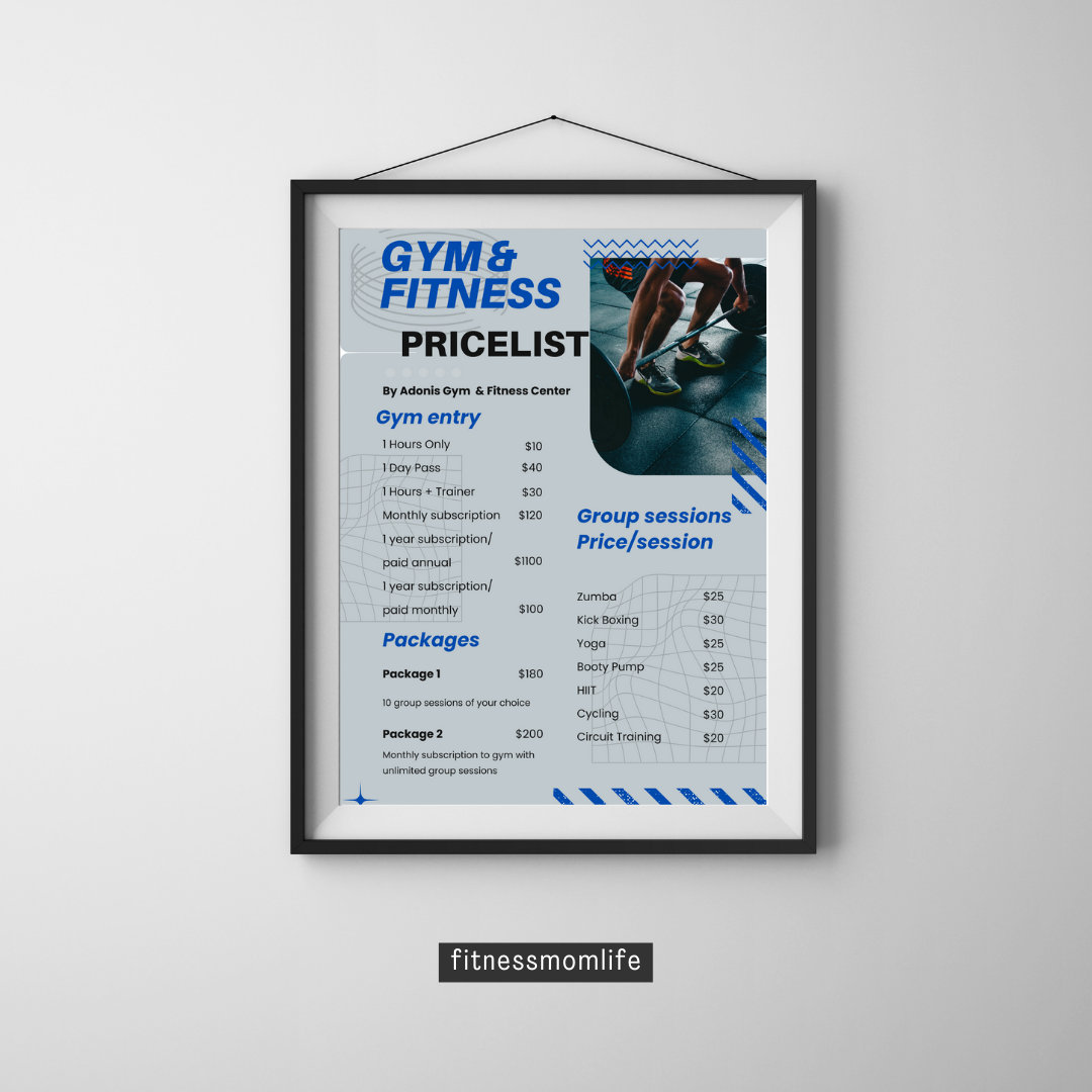 DIY GYM Pricelist Template, Fitness Pricelist Canva Template, Editable ...