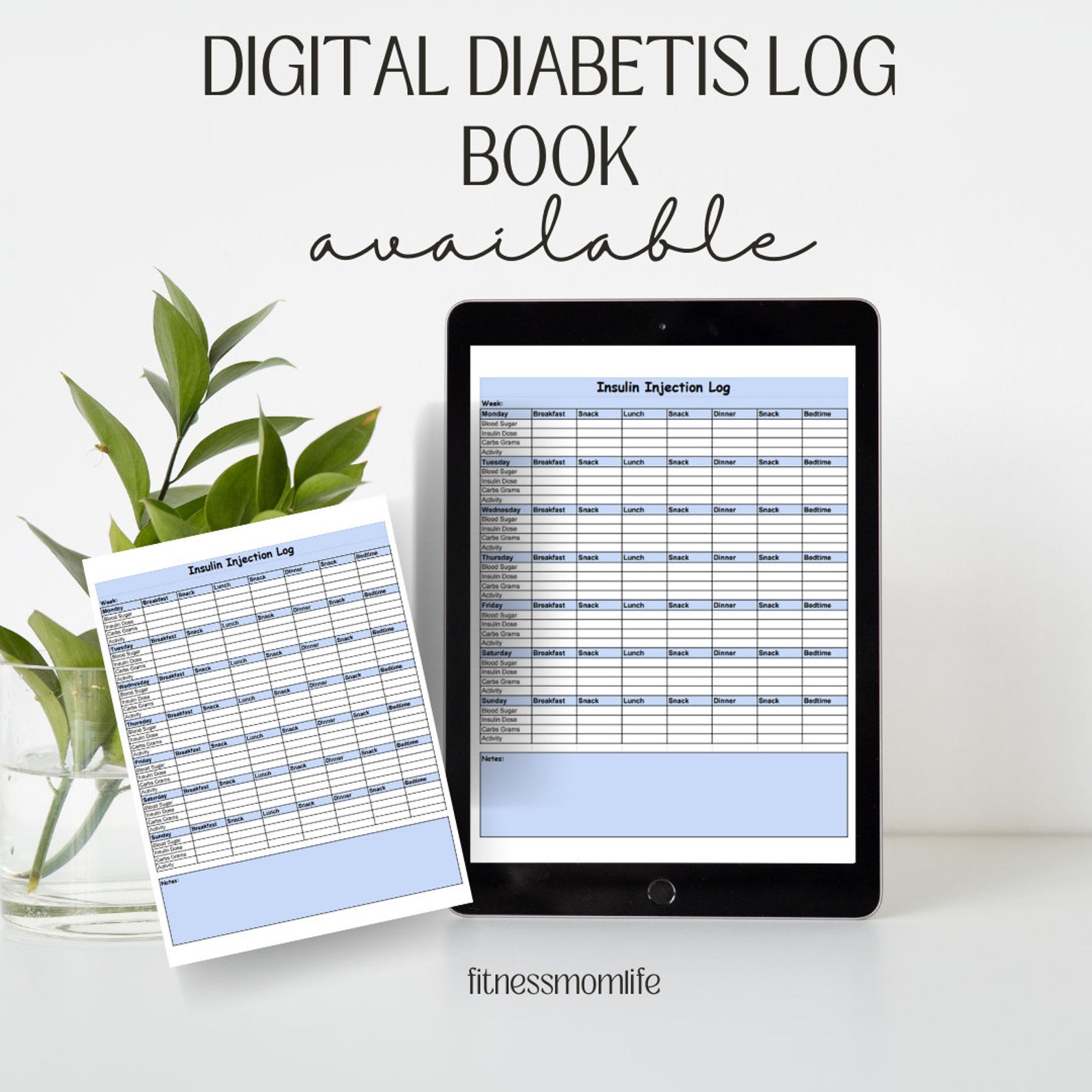 Insulin Injection Tracker Page,digital Diabetis Log Book, Blood Sugar ...