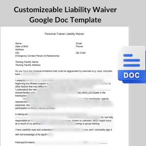 Customizable Liability Waiver Form, Personal Trainer Client Intake ...