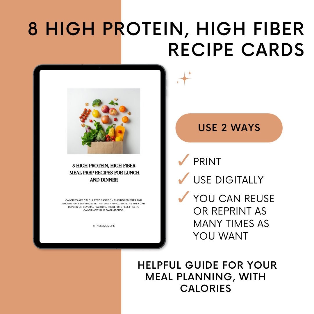 High Protein High Fiber Recipe Cards With Macros, 8 Meal Prep Recipes ...