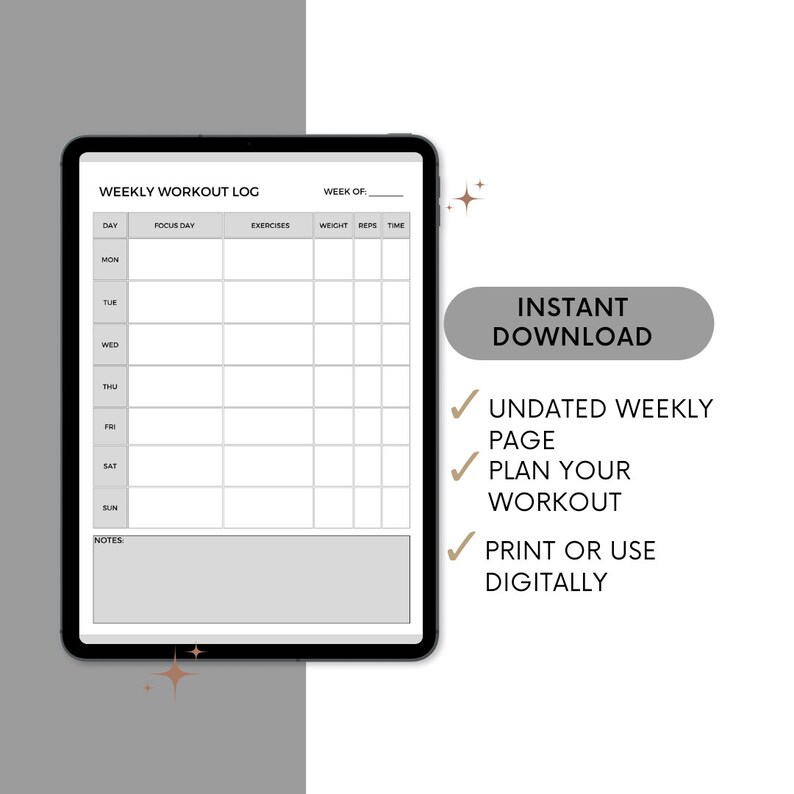Weekly Workout Log Admin Page,weekly Workout Tracker Page, Fitness ...