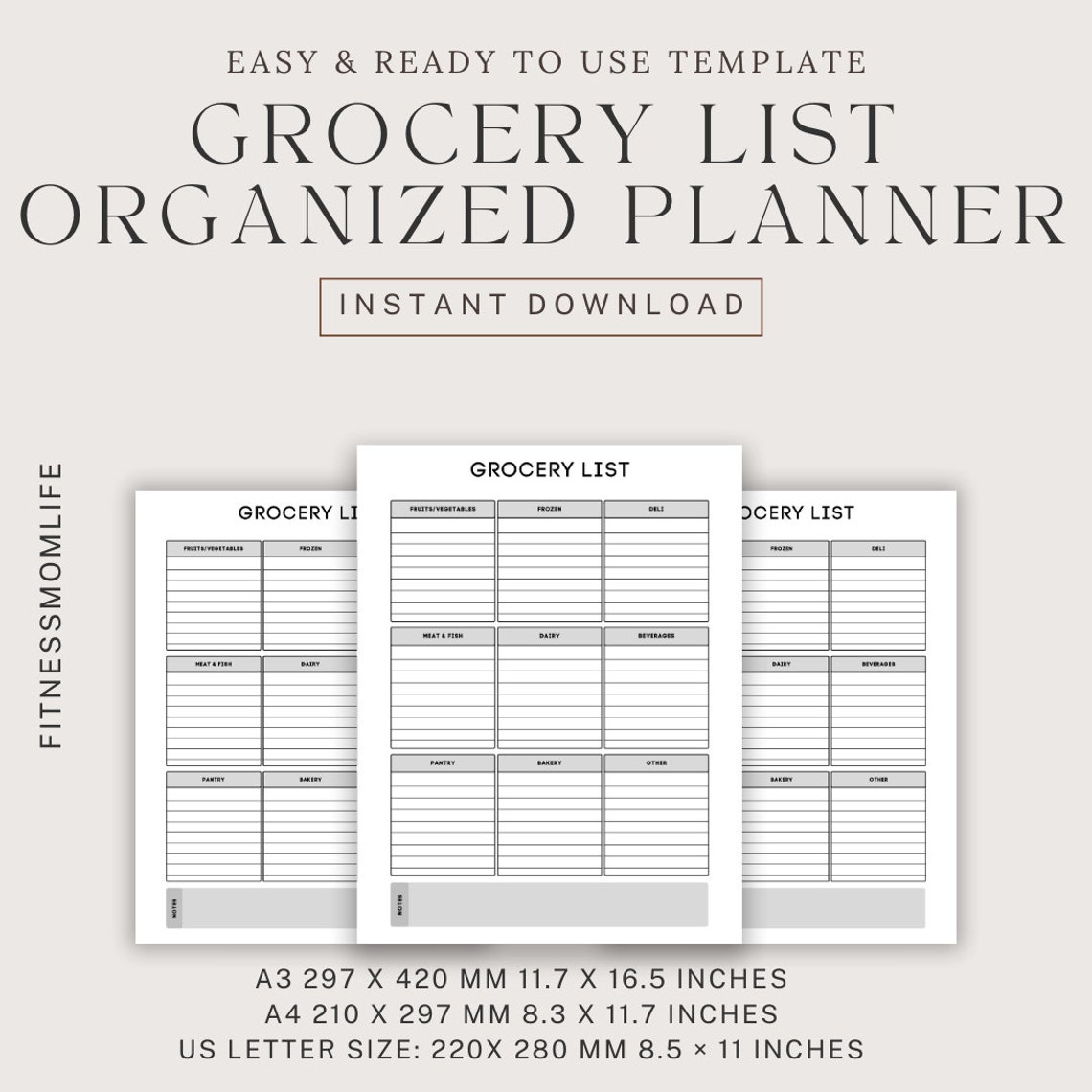 Organized Grocery List Printable,shopping List Planner,weekly Groceries ...