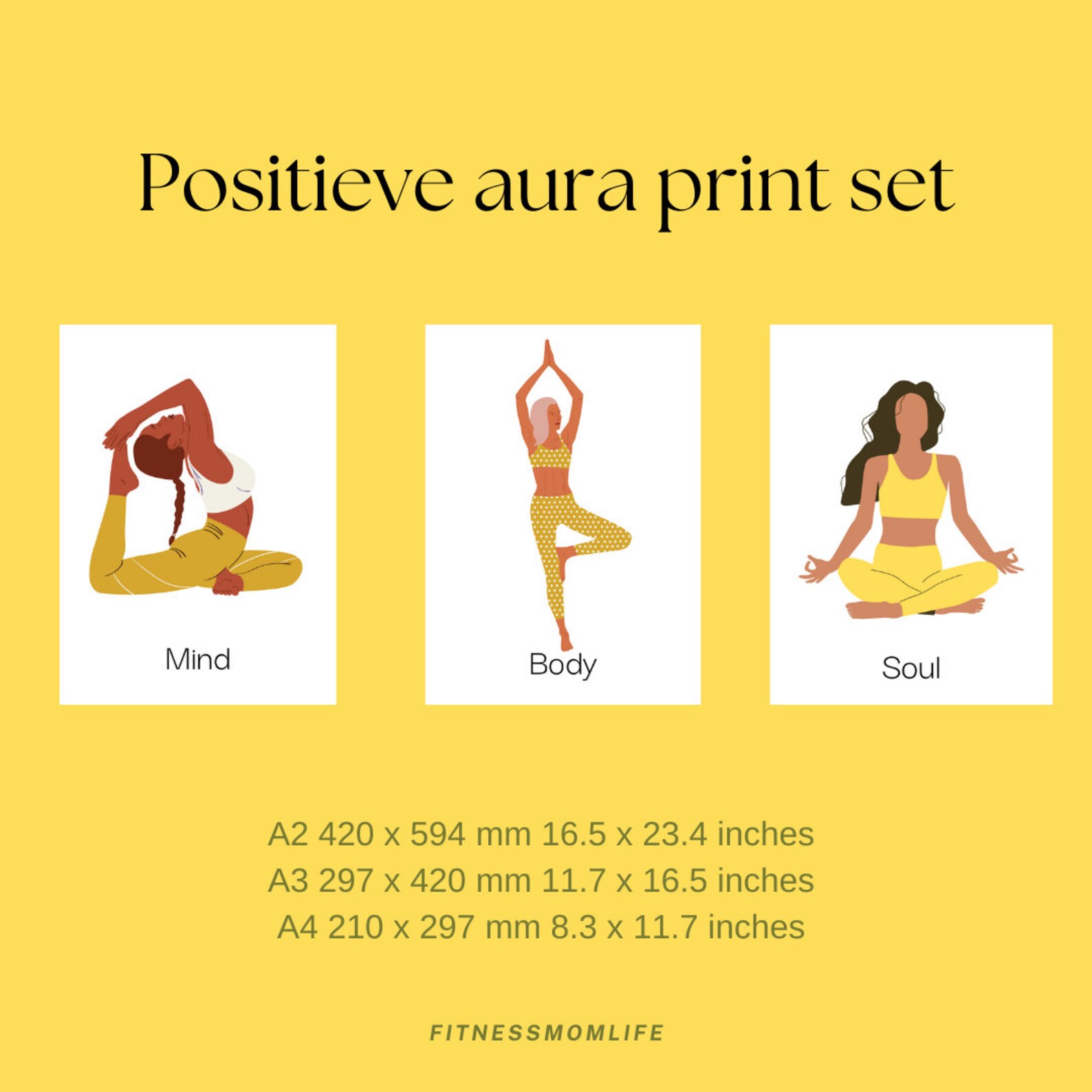 Positive Aura Printable Set of 3 Mindfulness Yoga Poses - Etsy