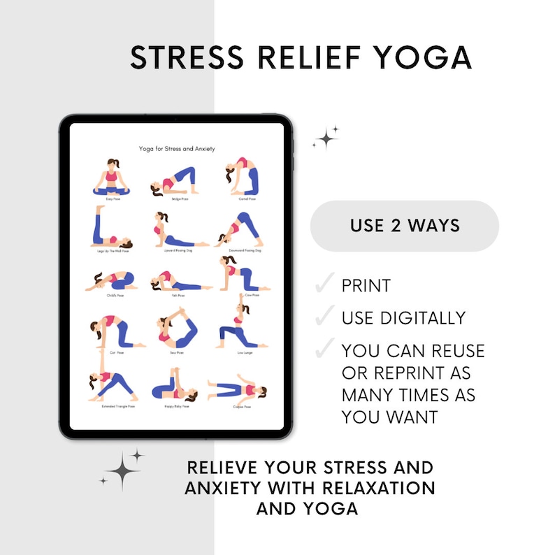 Stress and Anxiety Relief Yoga Poses Printable Poster,digital Download ...