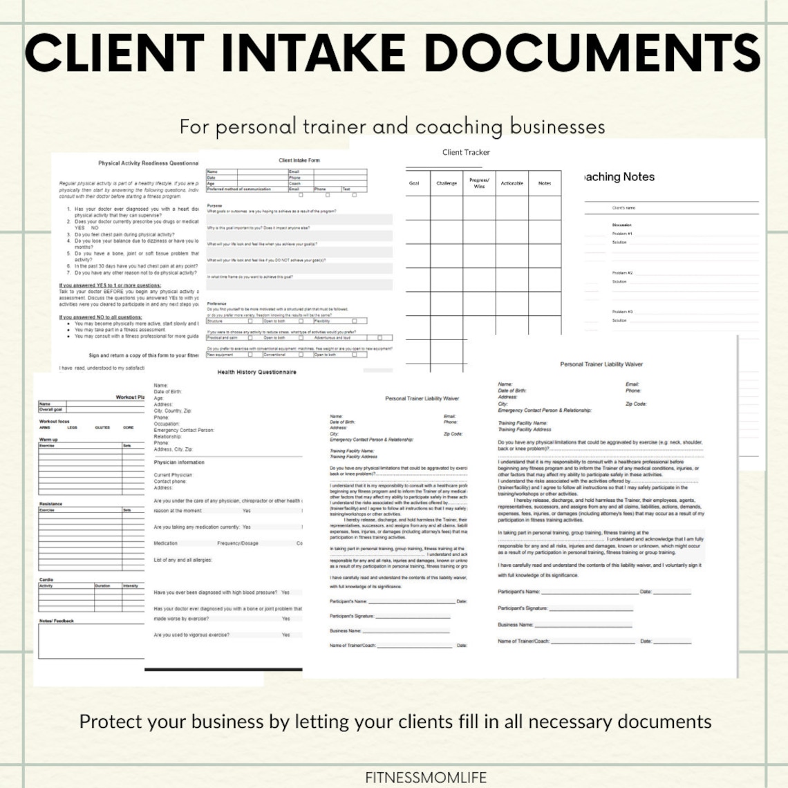 Personal Trainer Fitness Coaching Client Intake Documents Bundle ...