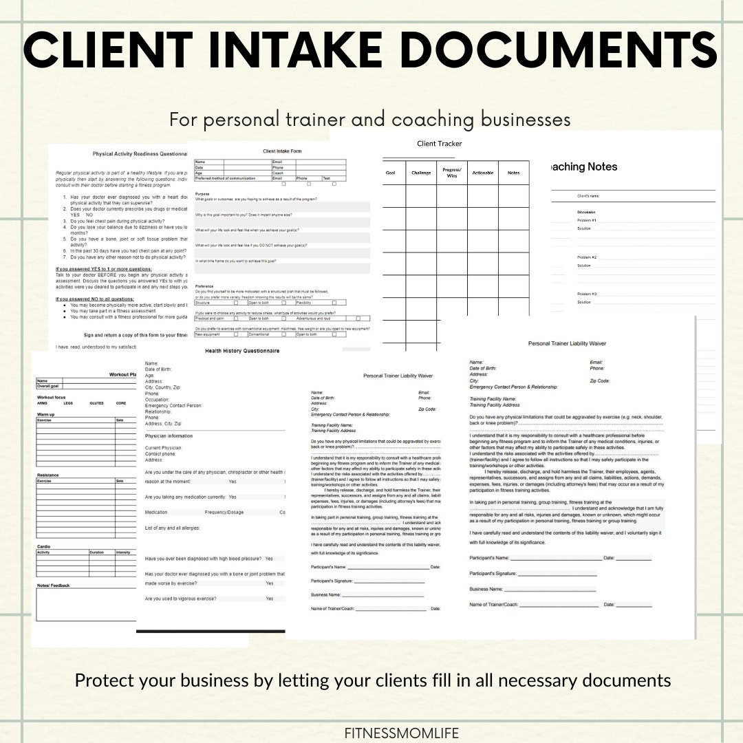 Personal Trainer Fitness Coaching Client Intake Documents Bundle ...