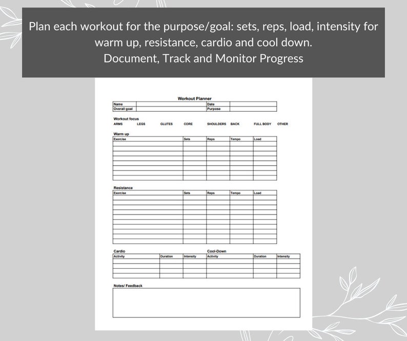 Personal Training Workout Planner, Purpose Driven Exercise Log Page ...