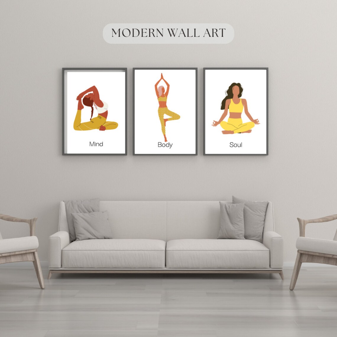 Positive Aura Printable Set of 3, Mindfulness Yoga Poses Poster Set ...