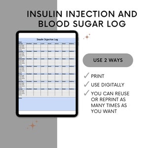 Insulin Injection Tracker Page,digital Diabetis Log Book, Blood Sugar ...