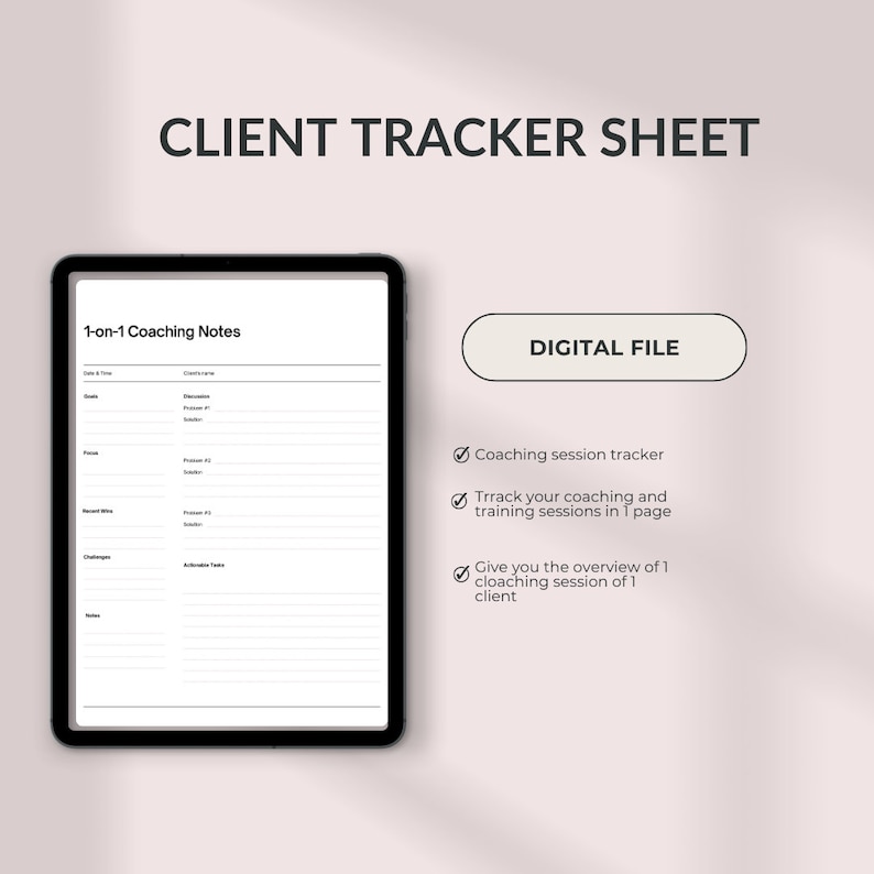 Client Coaching Template, Client Session Tracker Form,digital Coaching ...