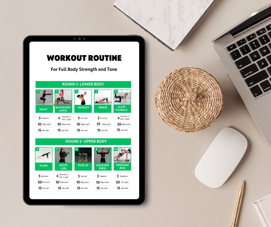 10 Full Body Home Workout Poster, Daily Strength Training, Exercise ...