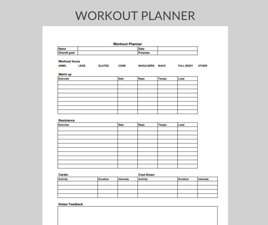Daily Workout Planner, Fitness Goal Tracker (digital Download) - Etsy
